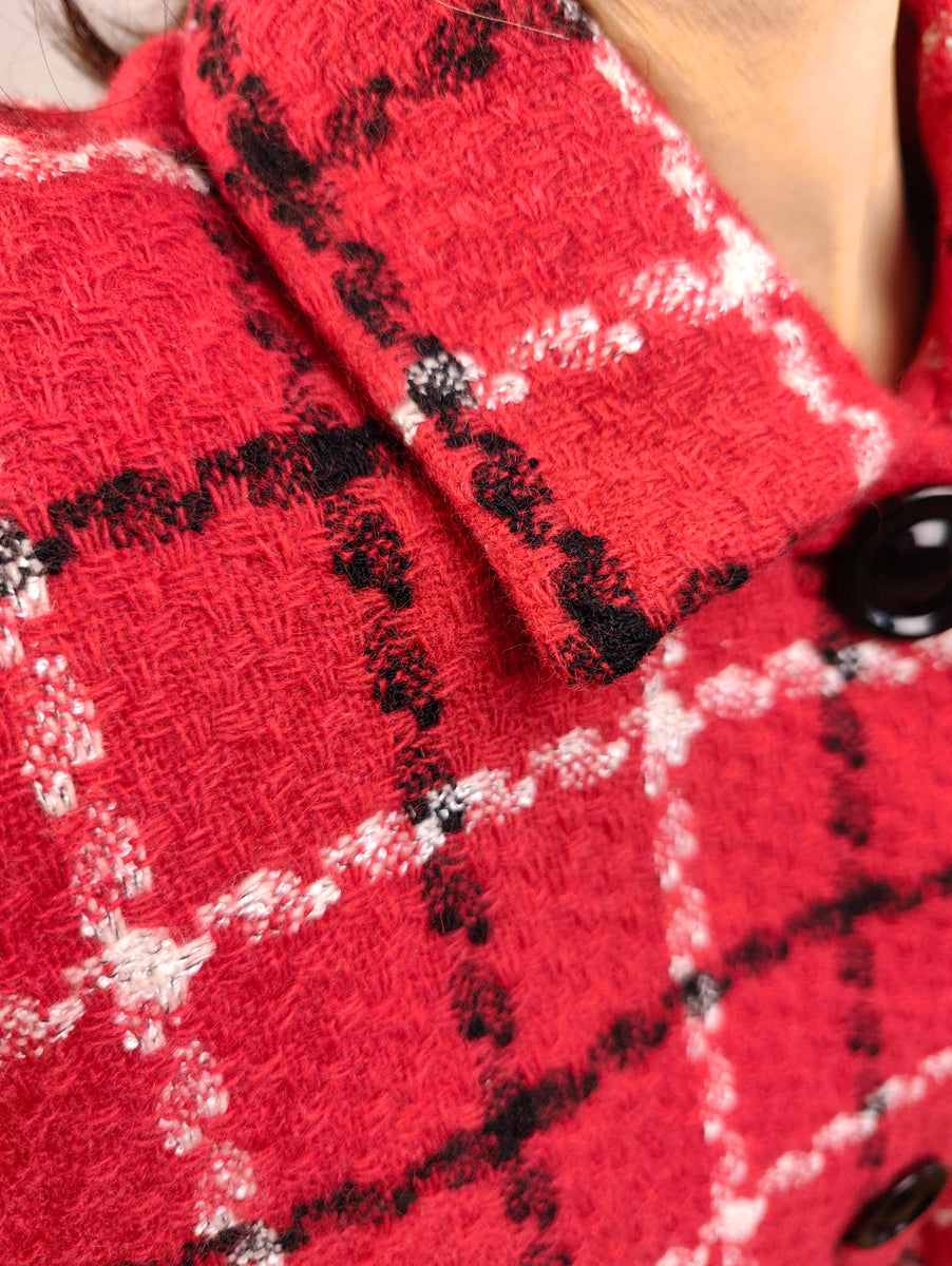 The Red Wool Plaid Blazer | Vintage wool blend jacket red black white ...